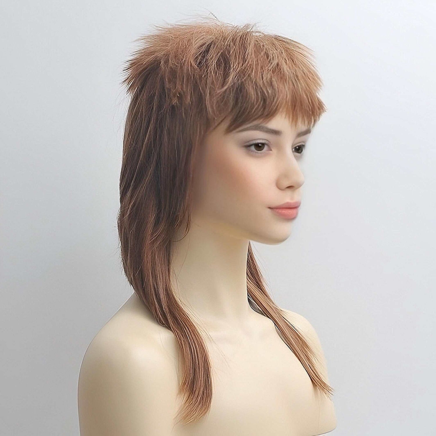 Emo Brown Mullet Wolf Cut Wig For Women Long Straight Bangs ...
