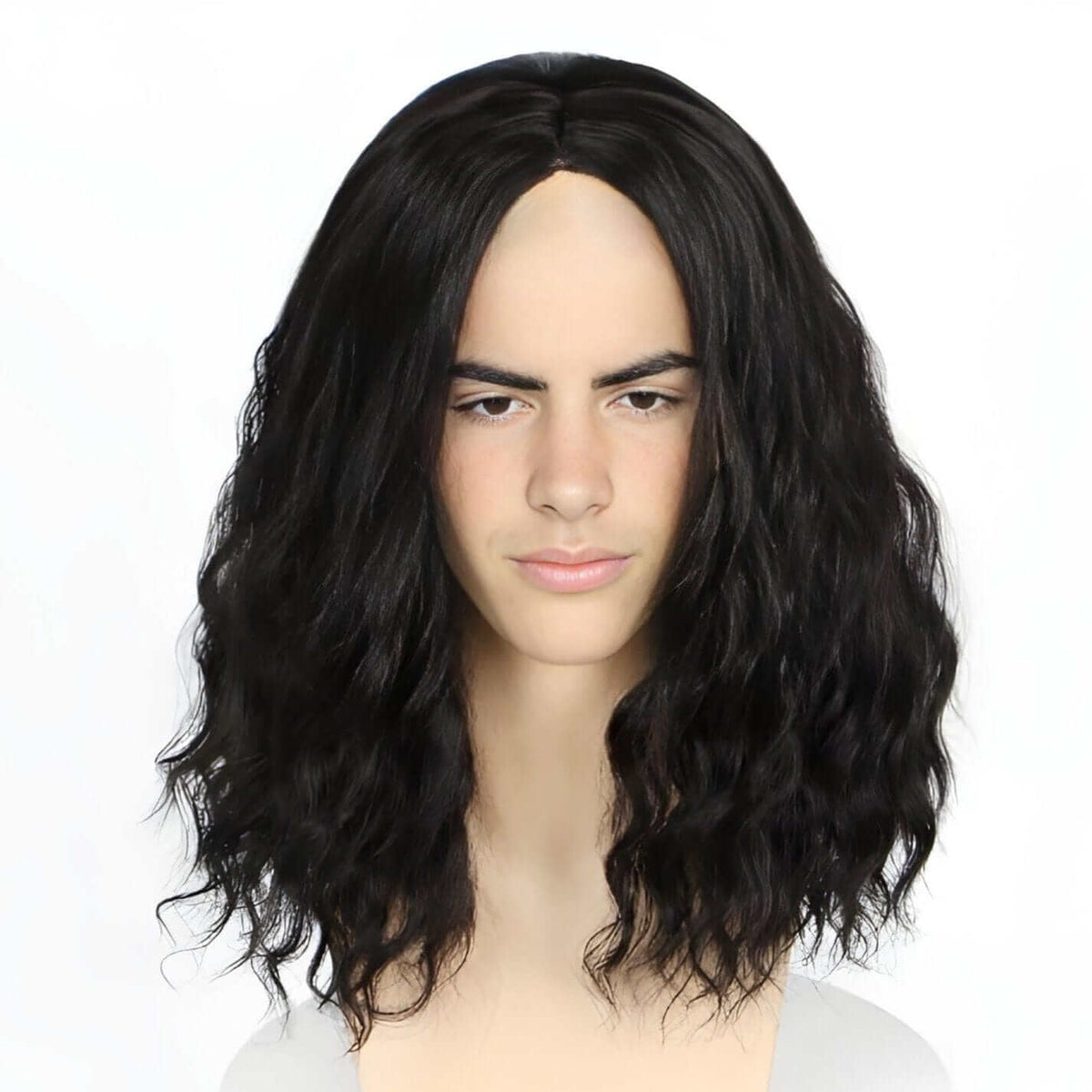 Men Black Long Curly Goth Wig Middle Part Thick For Cosplay ...