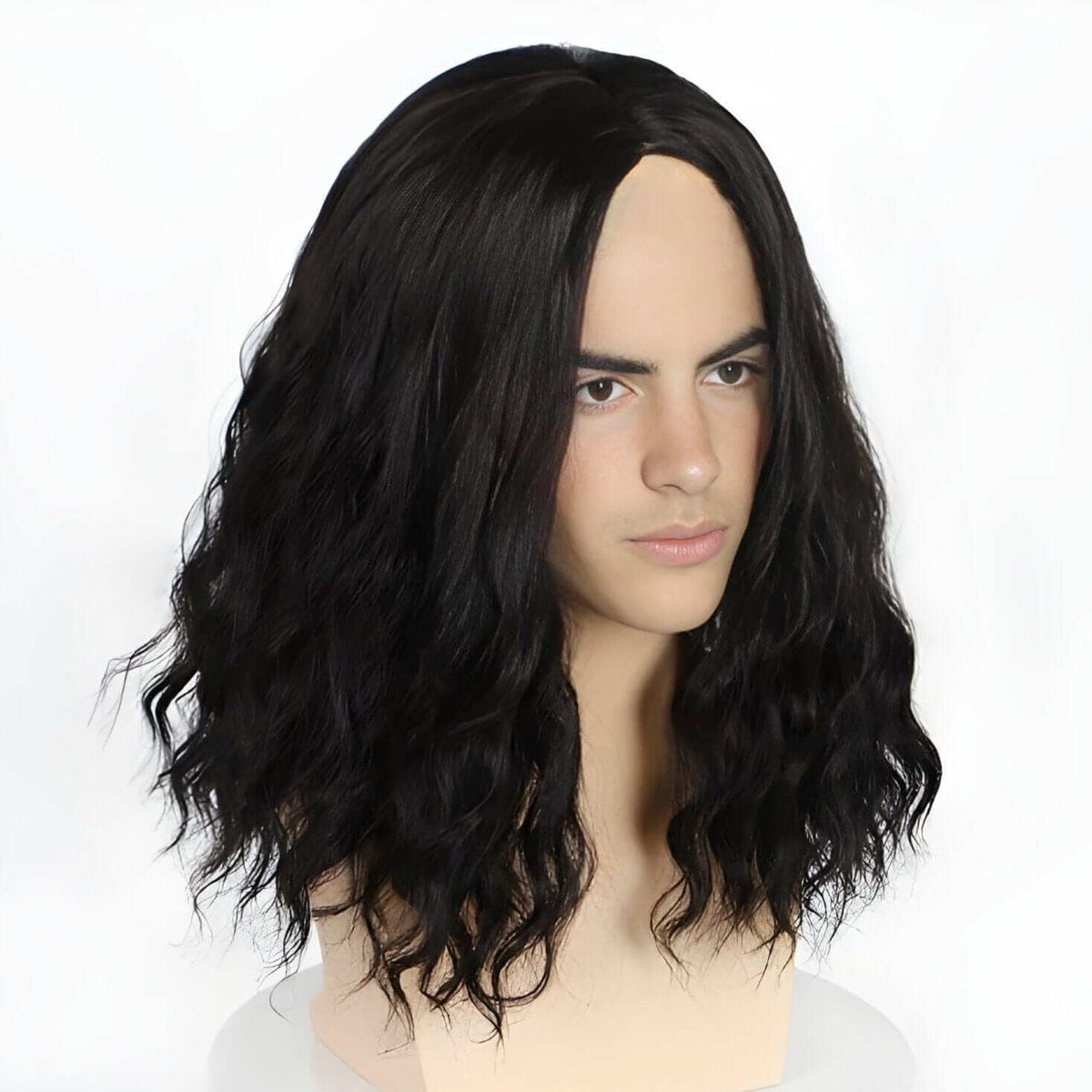 Men Black Long Curly Goth Wig Middle Part Thick For Cosplay ...