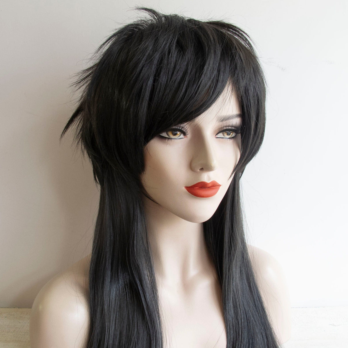 Wolf Cut Wig Women Black Long Straight Bangs Gothic Mullet ...