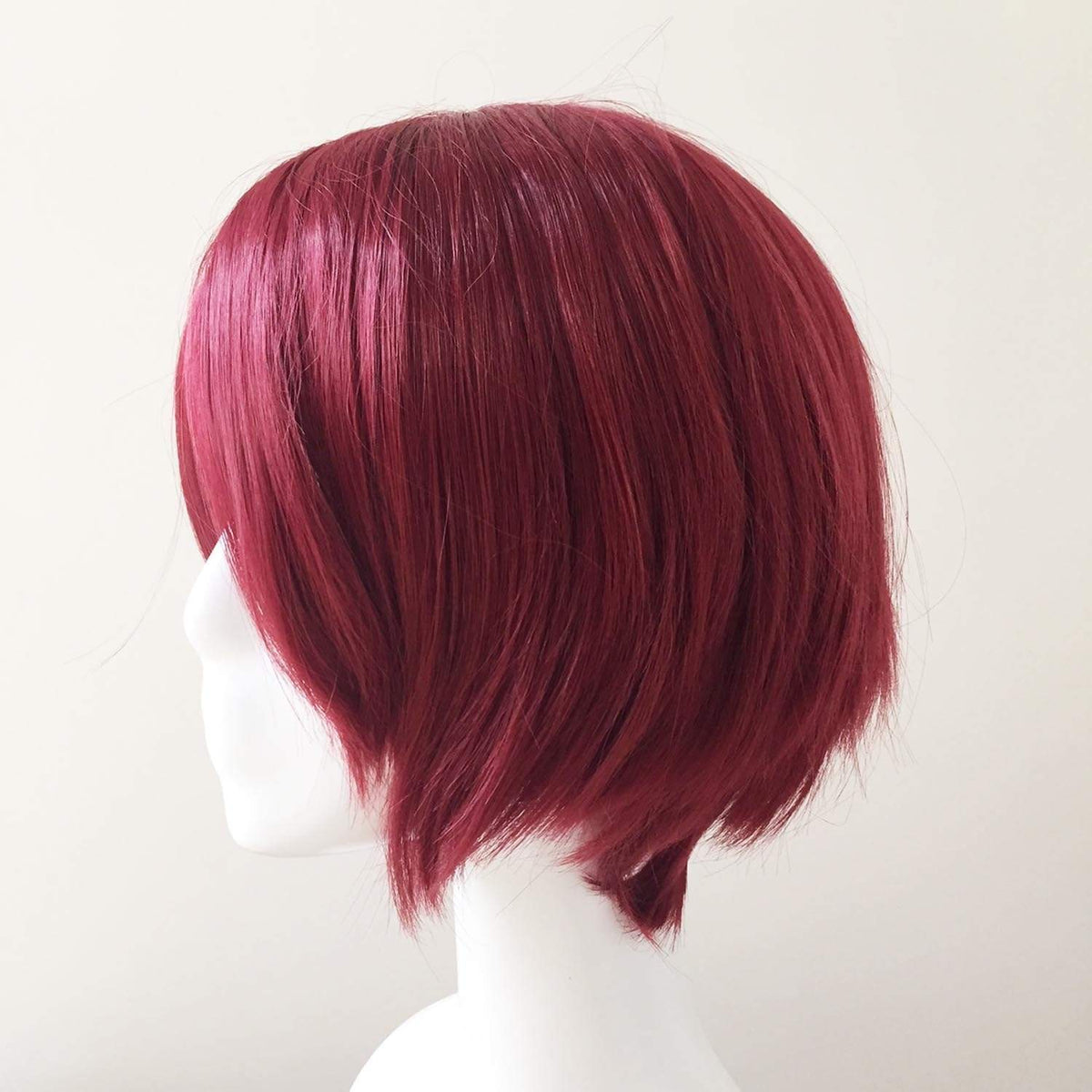 Men Dark Red Short Straight Long Bangs Side Part Cosplay Wig ...
